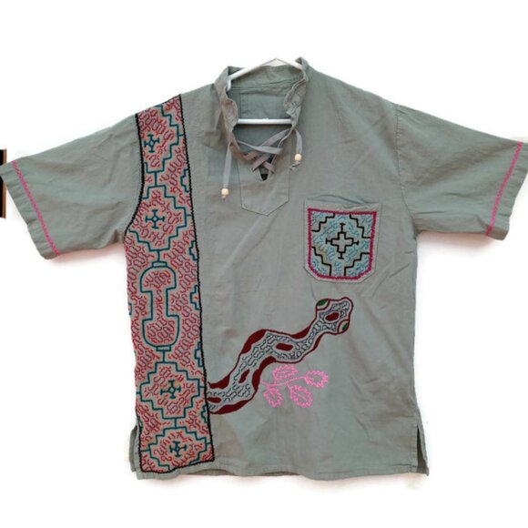 Shirts | Unique Peruvian Unisex Tshirt Hand Embroidered Shipibo Snake ...